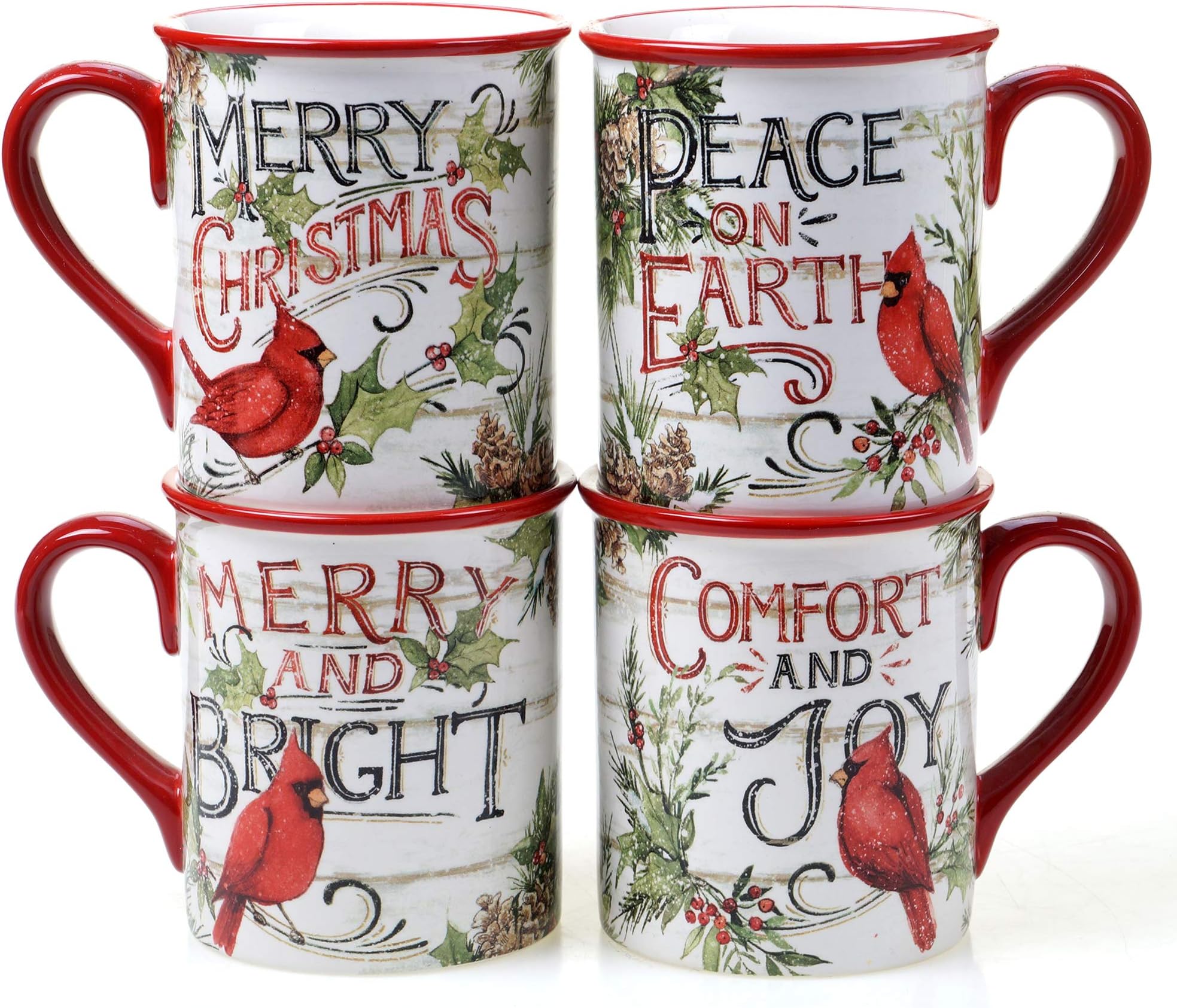 Amazon.com: Cosmos Set of 4 Evergreen Holiday Cardinal 10-Oz. Mugs ...