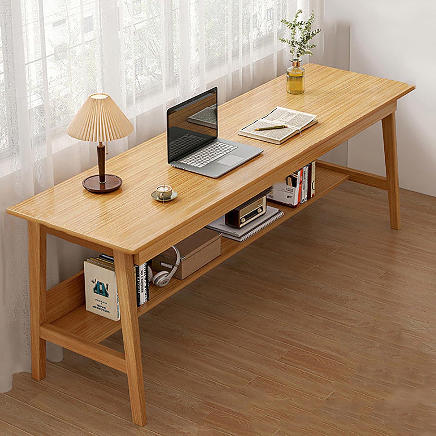 Amazon.com: SUZEPER Extra Long Solid Wood Desk,2-Person Writing Desk ...