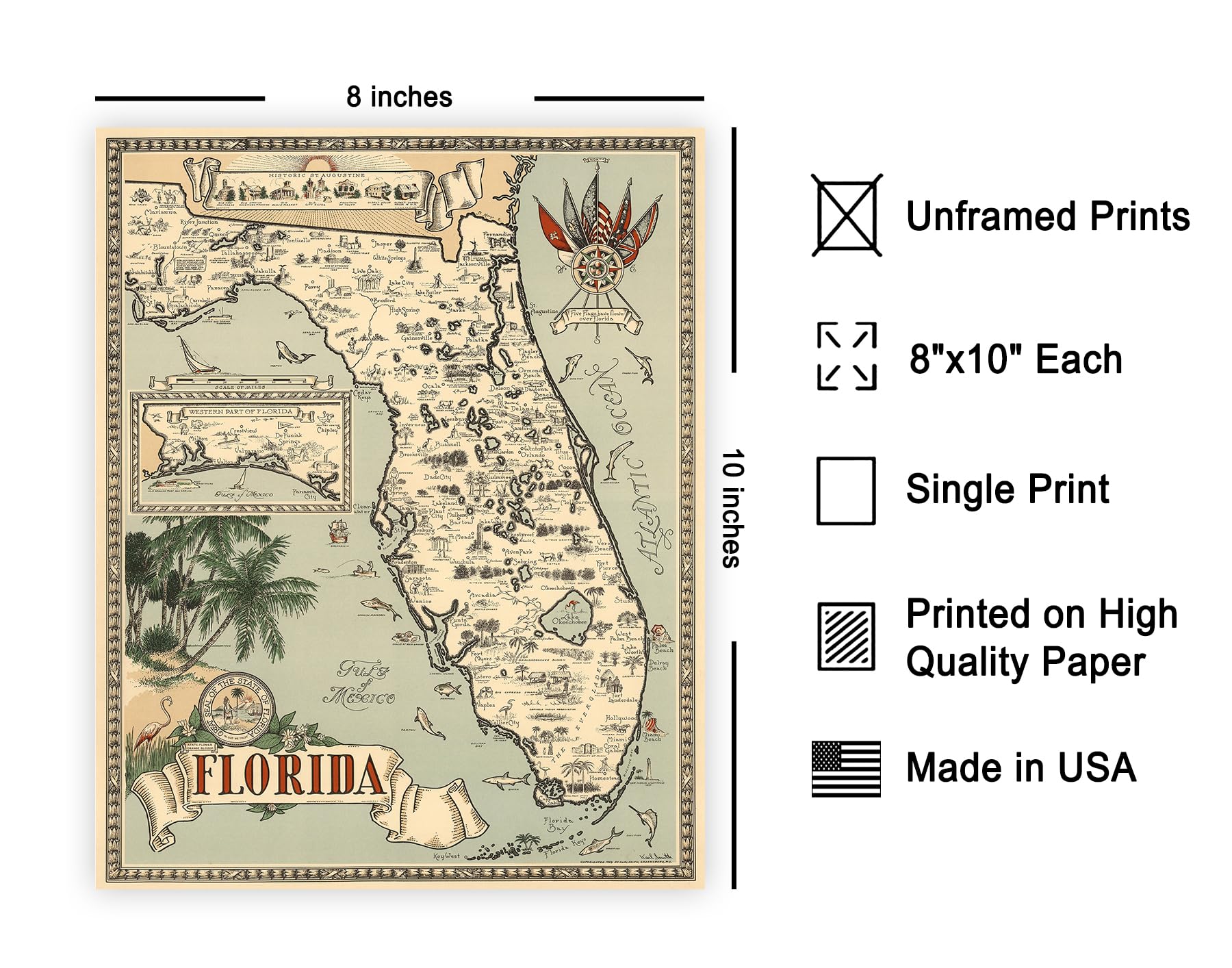Florida Map Art Florida Tourist Map' Art | AllPosters.com