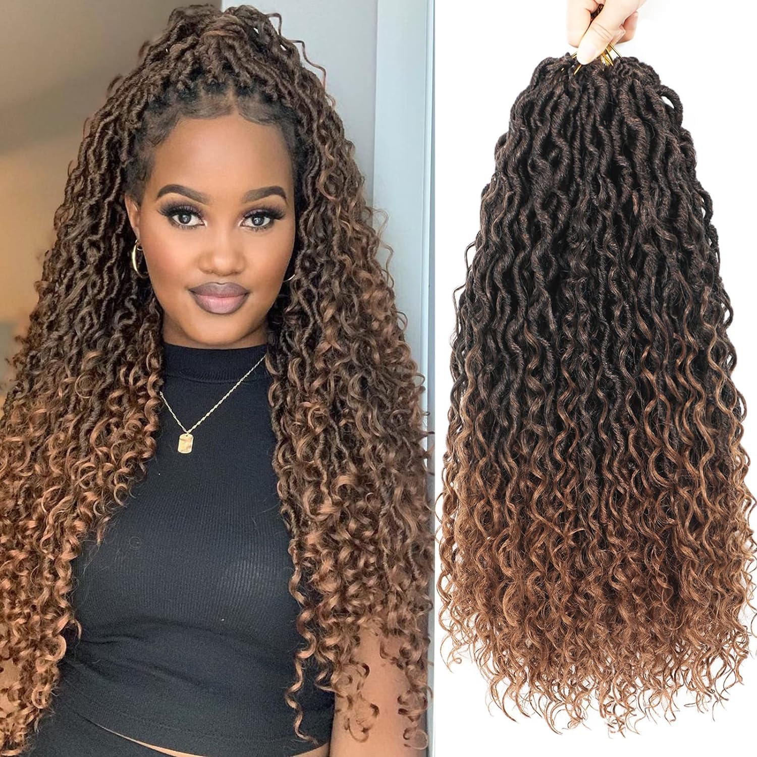 Long Goddess Locs Crochet Hair 24 Inch 7 Packs Brown Faux Locs Crochet ...