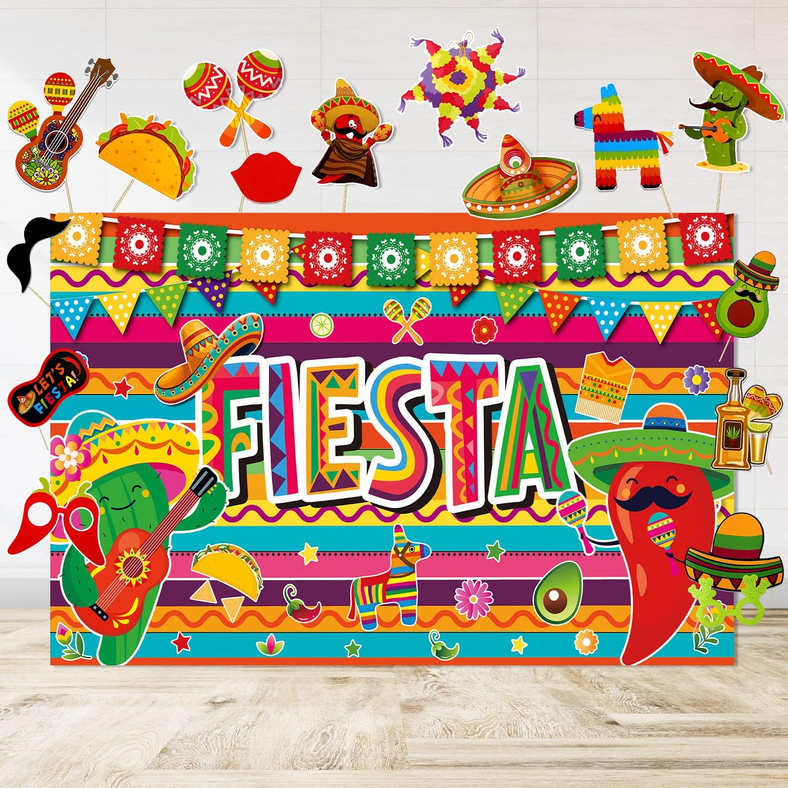 Amazon.com : Mocsicka Mexican Fiesta Backdrop Mexican Cinco De Mayo Party Decorations Mexican ...