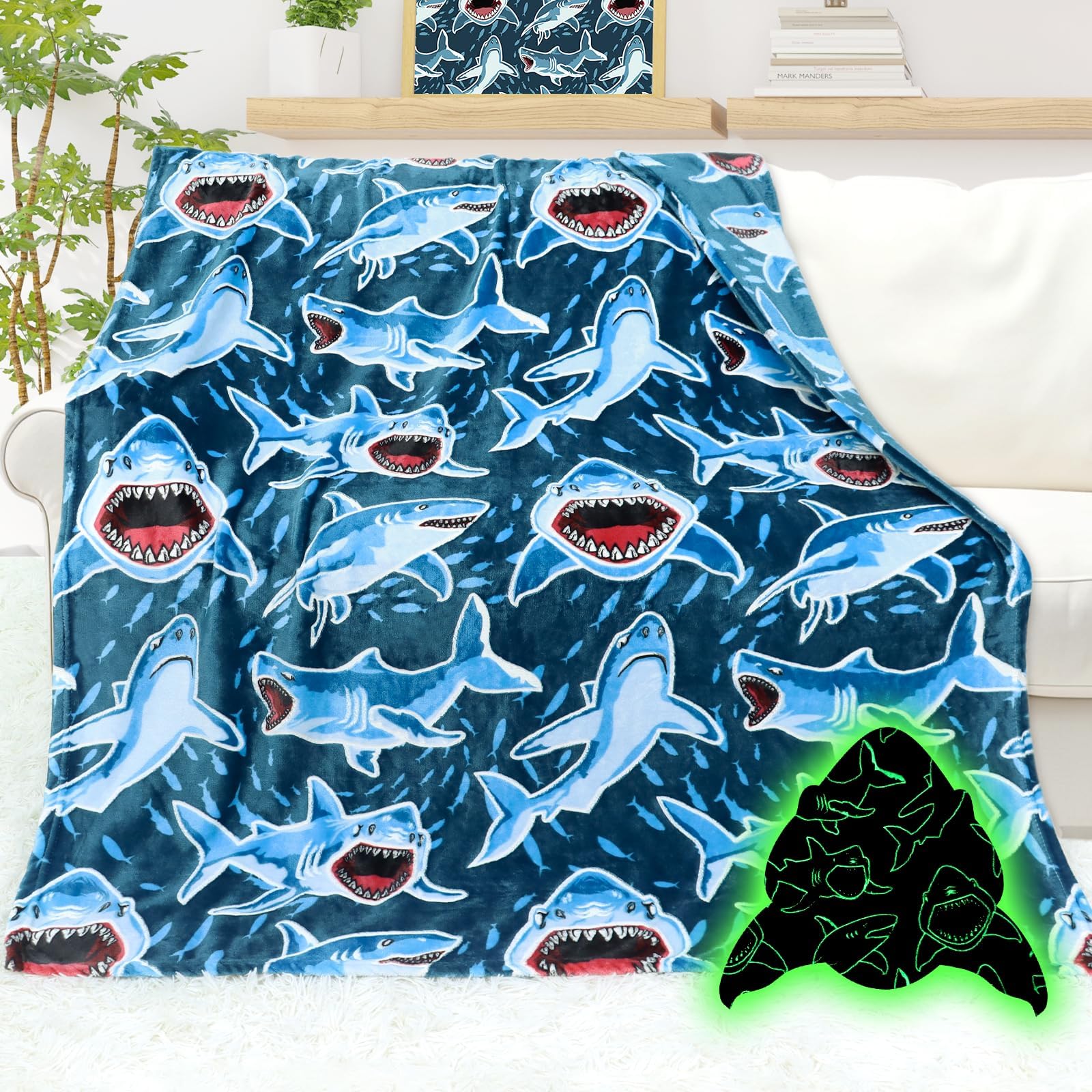Amazon.com: Shark Throw Blanket: Glow in The Dark, Cozy, Soft ...