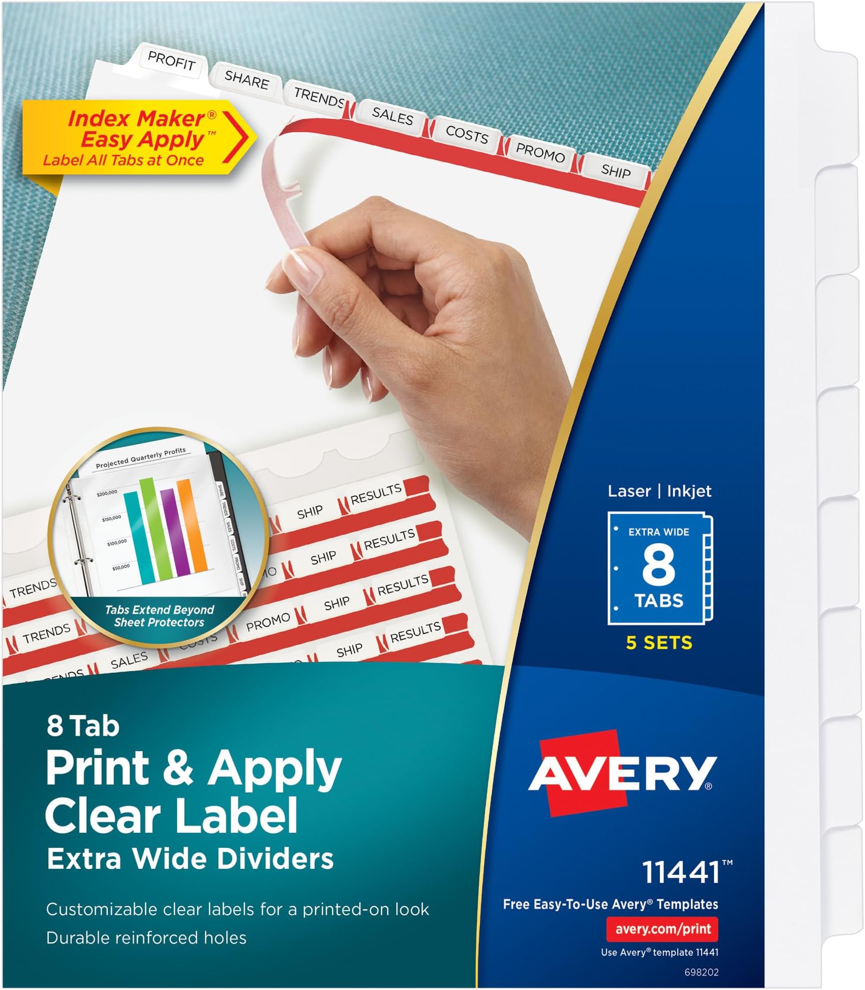 Amazon.com : Avery 8-Tab Extra Wide Binder Dividers, Easy Print & Apply ...