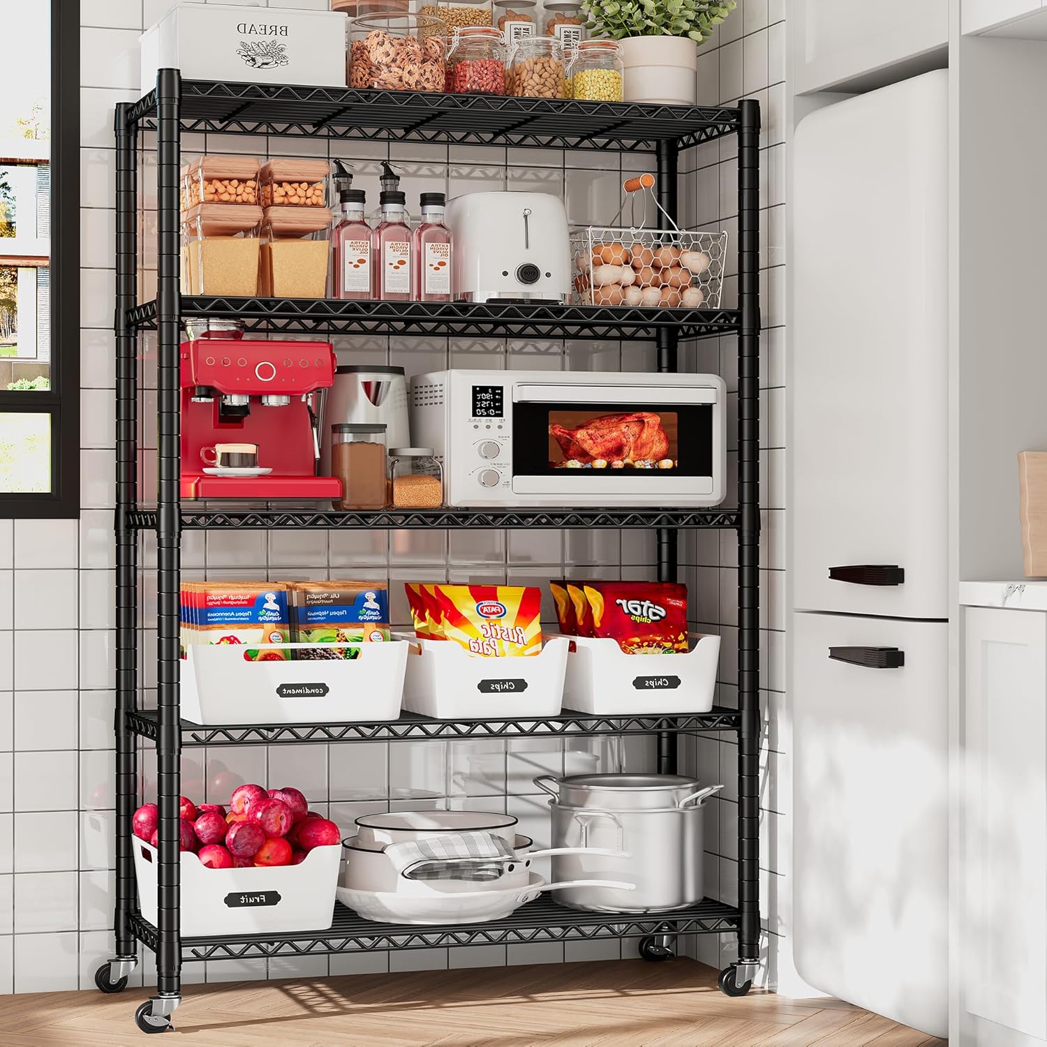 REIBII Estantes de almacenamiento con ruedas, estantería de alambre con ...