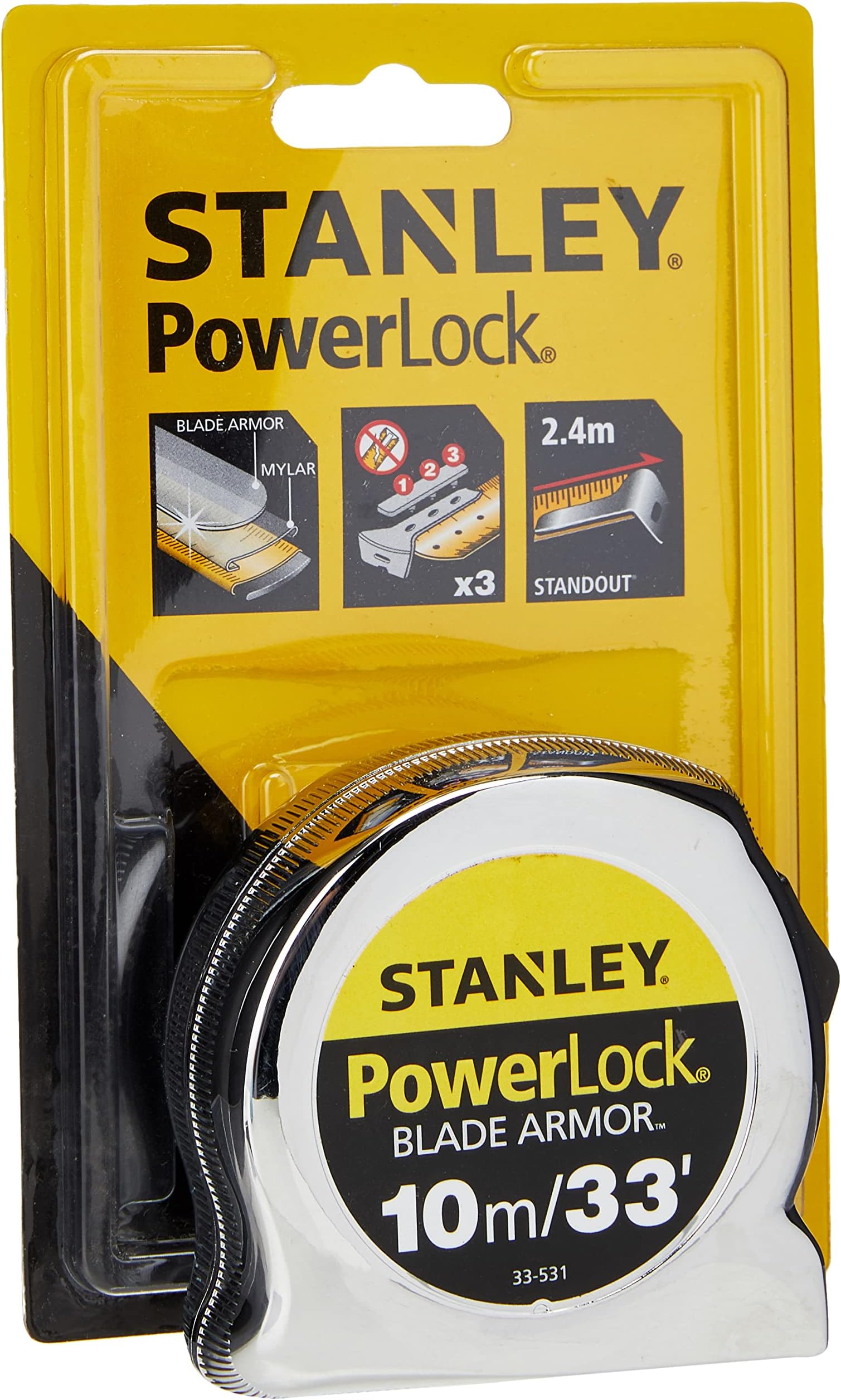 STANLEY Powerlock Tape with Blade Armor, 10m/30ft, Silver : Amazon.co ...