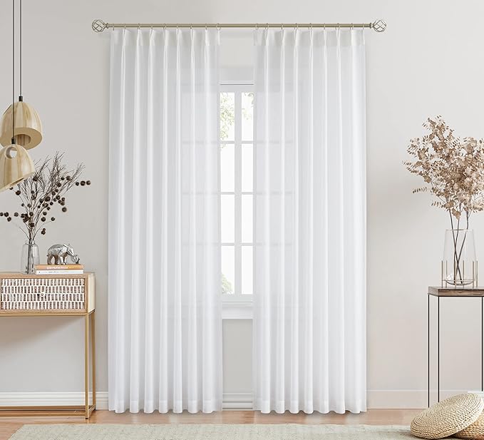 Central Park White Pinch Pleat Sheer Curtain Textured Pleated Drape ...