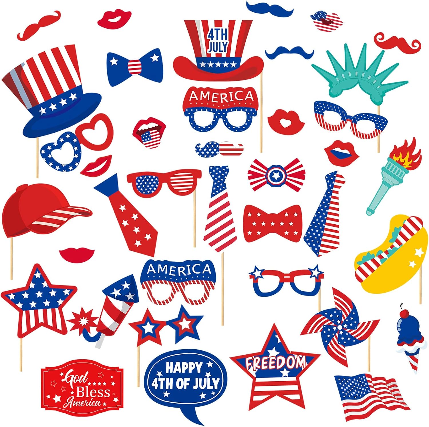 Amazon.com: Whaline 40Pcs Patriotic Photo Booth Props Kit Stars Hats ...