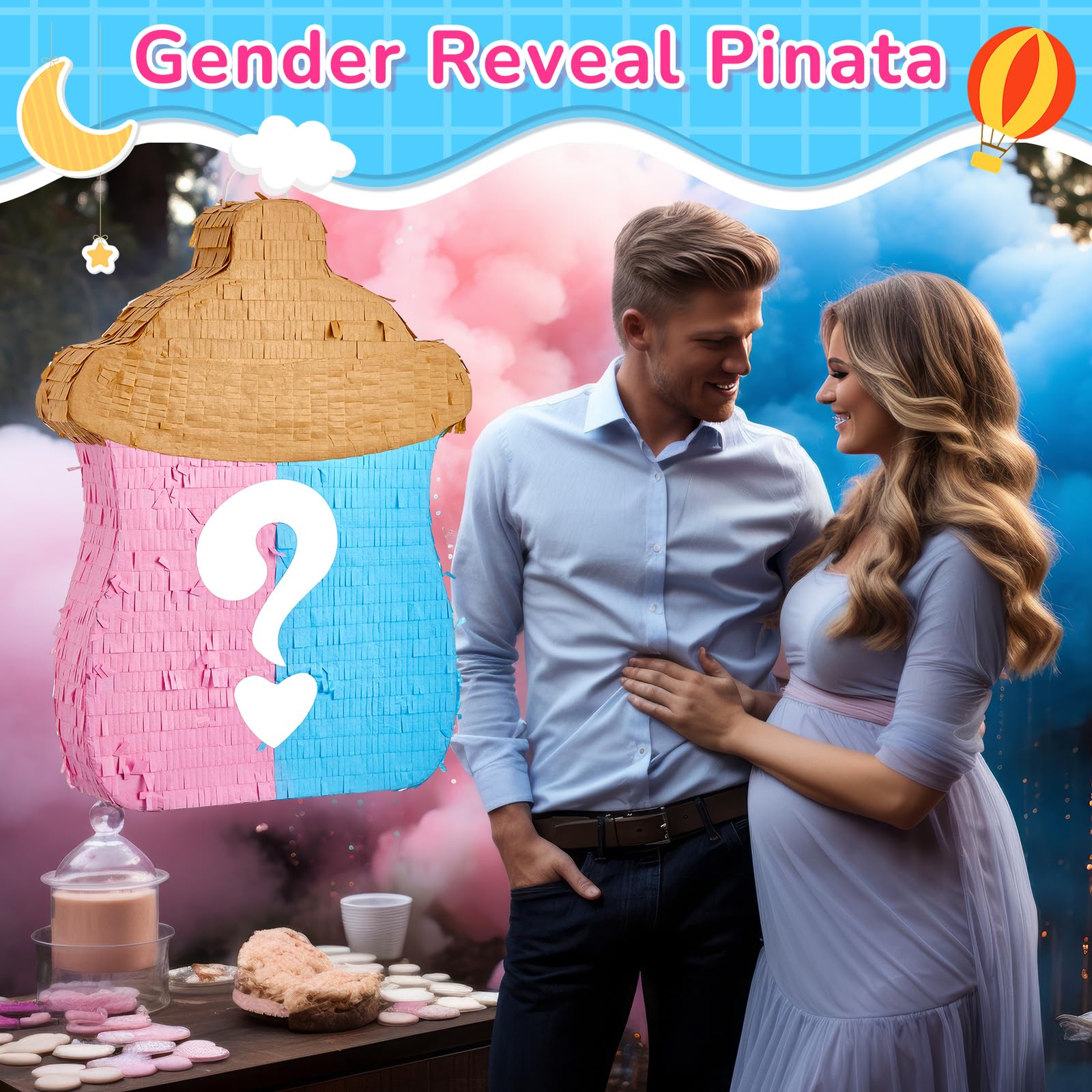 Silipull 18.5 Inch Baby Bottle Shape Gender Reveal Pinata with Pinata ...