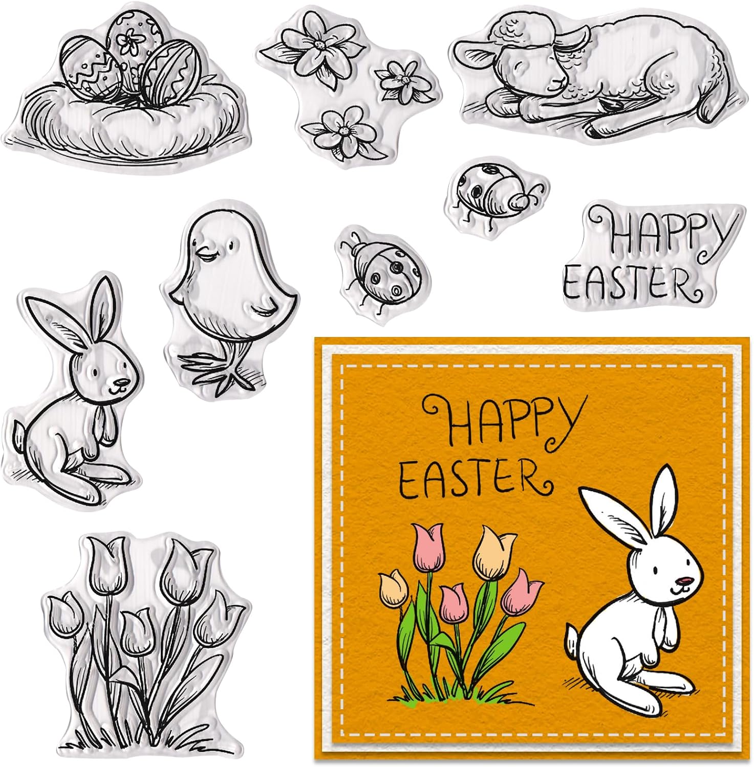 Amazon.com: Hying Easter Bunny Chick Clear Stamps for Card Making, Lily Flowers Rubber Stamps ...