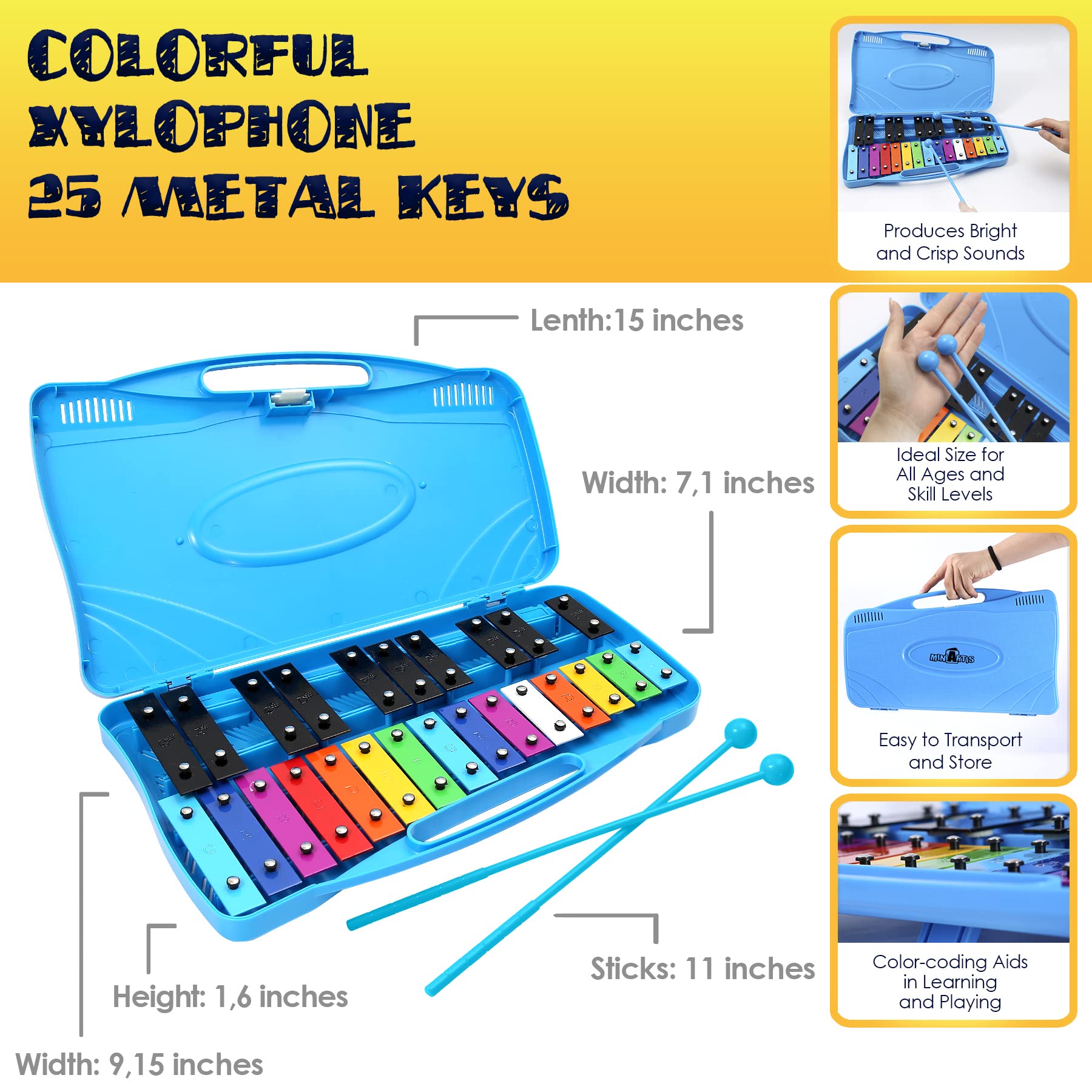 Snapklik.com : MINIARTIS Glockenspiel Xylophone 25 Note Colorful Metal ...