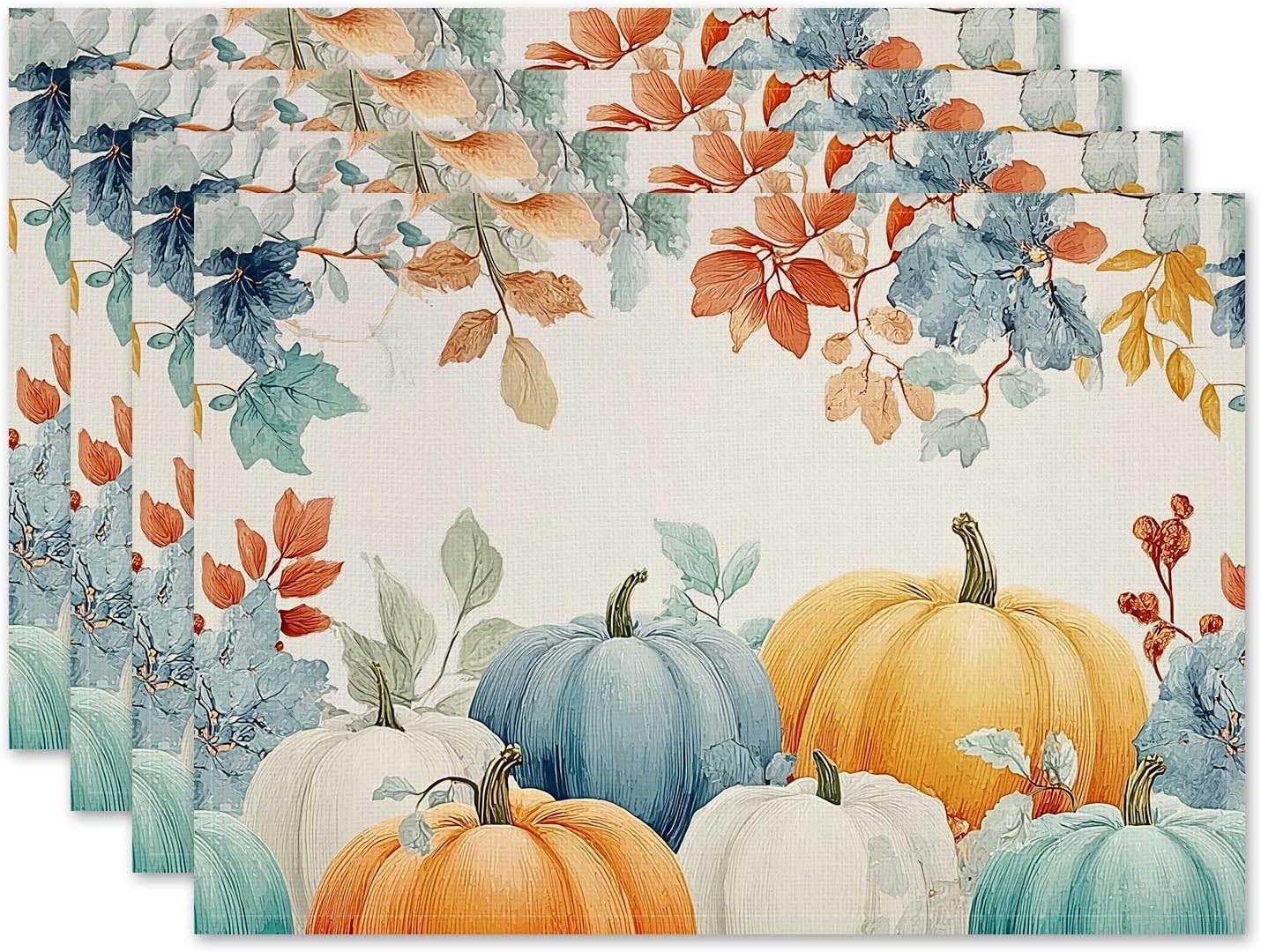 Amazon.com: Jauageon Set of 4 Thanksgiving Pumpkins Fall Placemats ...