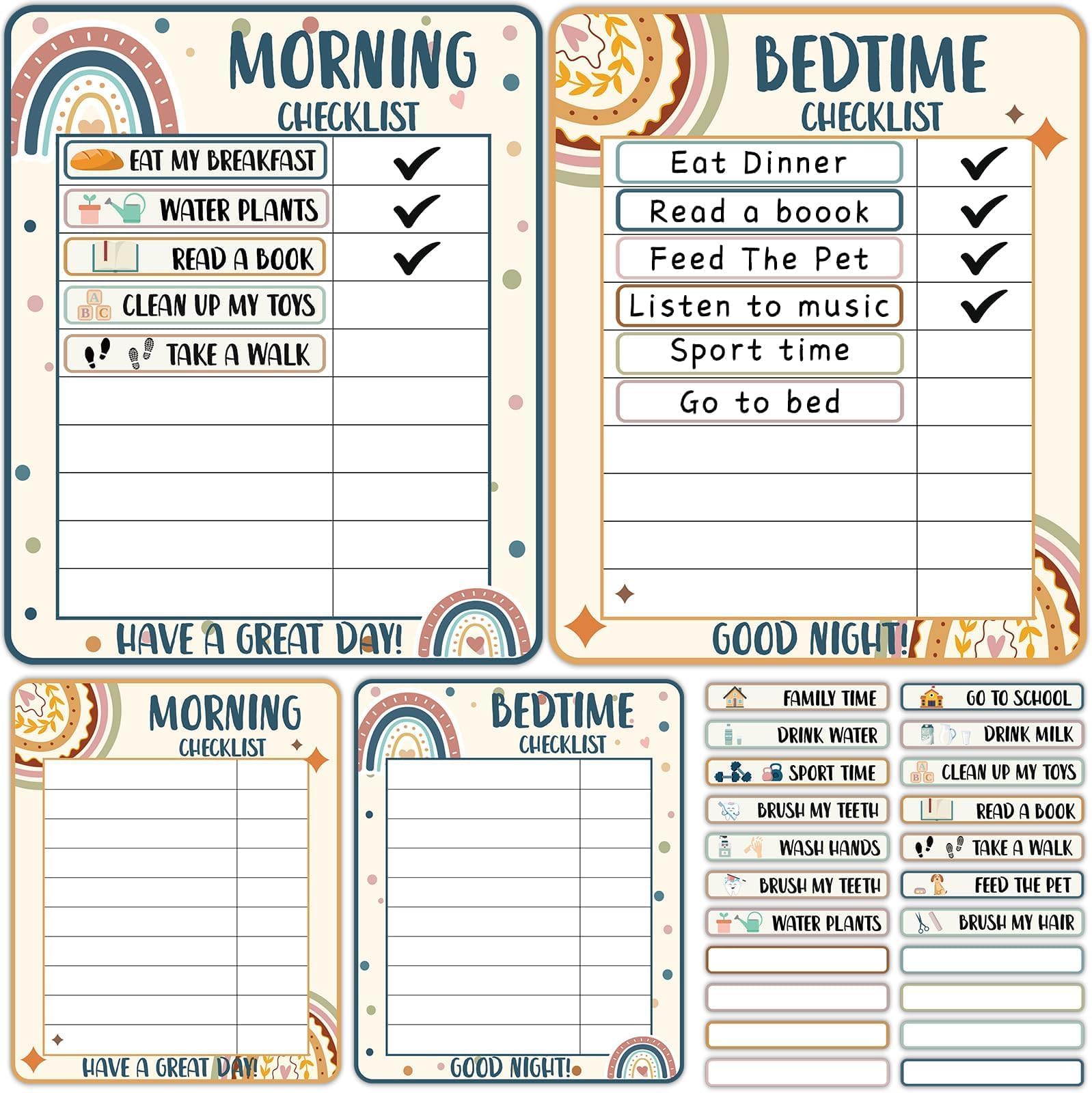 Amazon.com: 4 pcs Boho Rainbow Daily Schedule for Kids Reward Chart ...