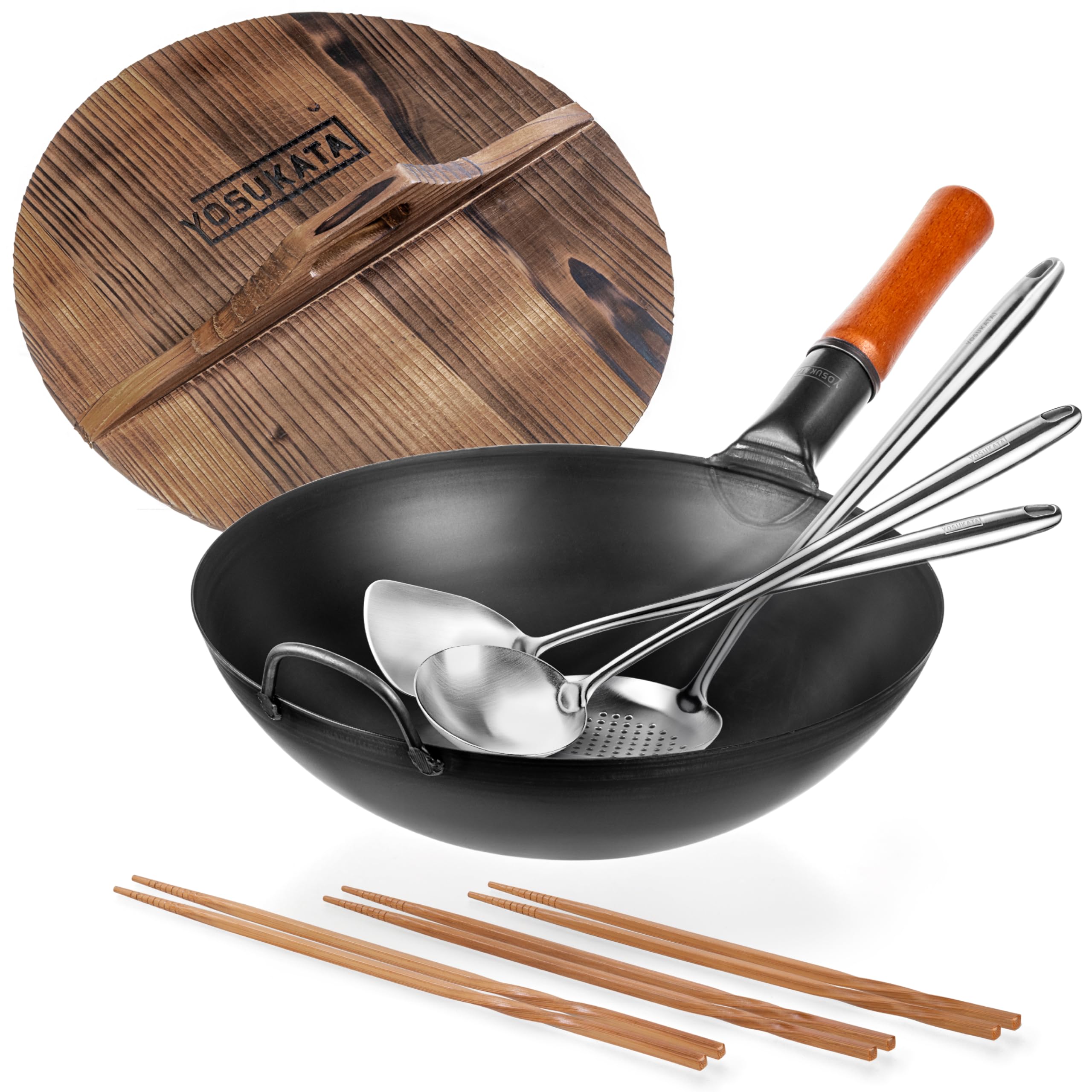 Amazon.com: YOSUKATA Carbon Steel Wok Pan – 13,5 “ Stir Fry Pans ...
