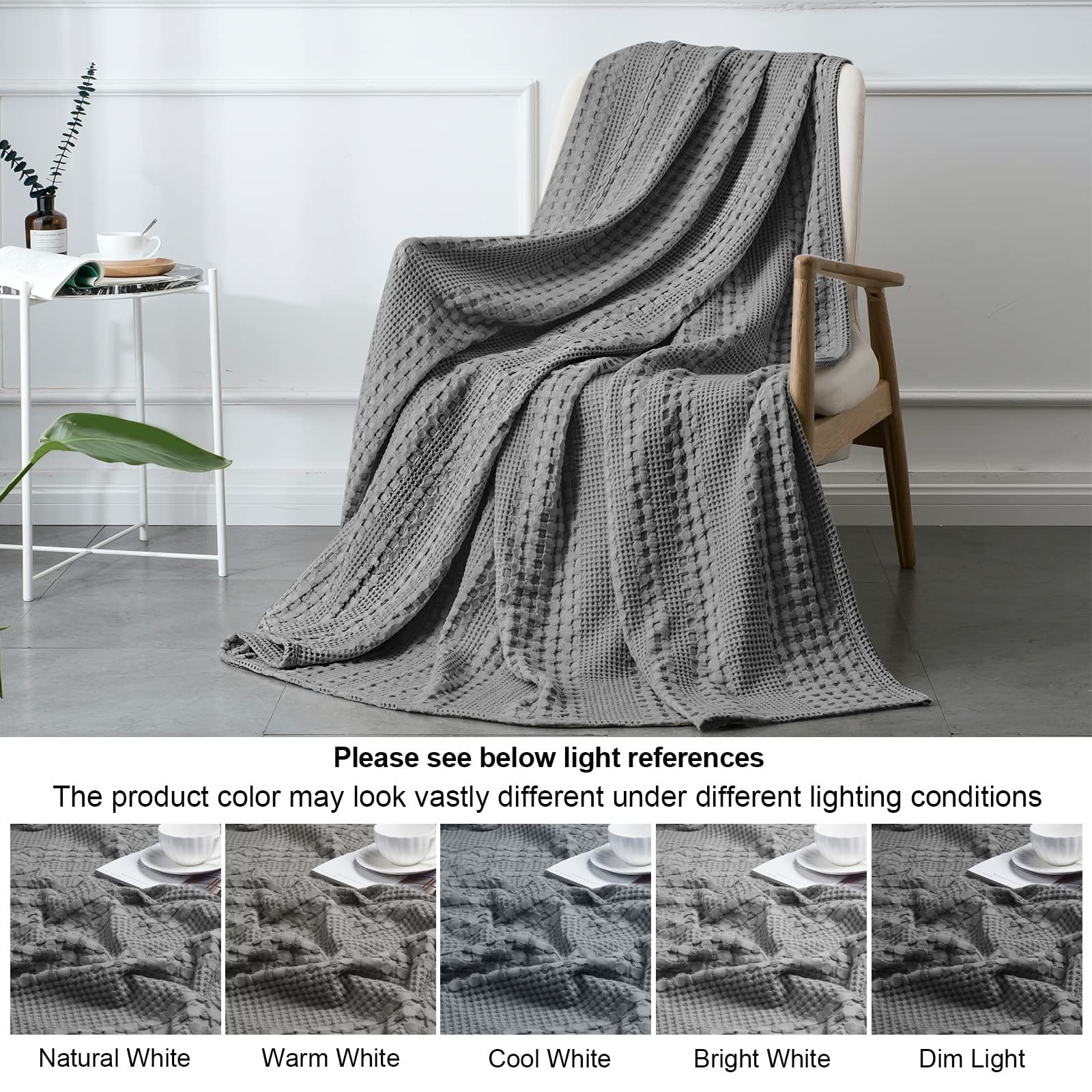 PHF 100% Cotton Waffle Weave Blanket Queen Size - Washed Soft ...