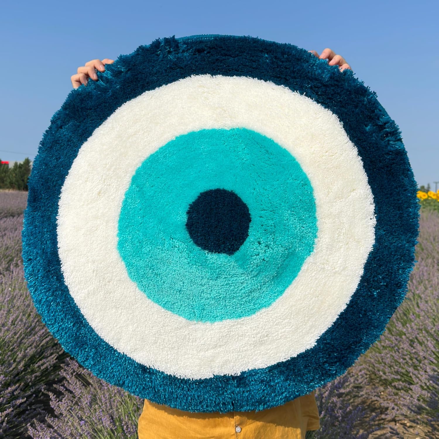 Amazon.com: Beyond Deco Evil Eye Rug 24", Handmade Tufted Fluffy Round ...