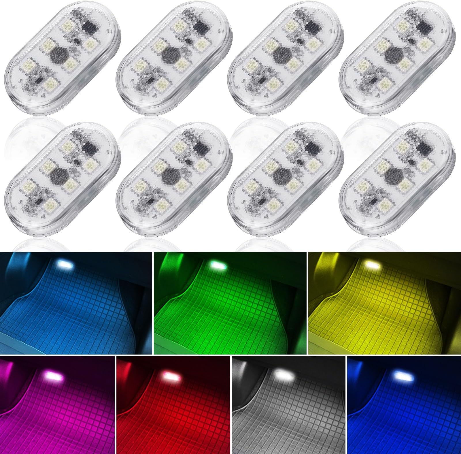 Amazon.com: VIHOSE 8 Pcs 8 Pcs Car LED Lights Interior Wireless 7 ...