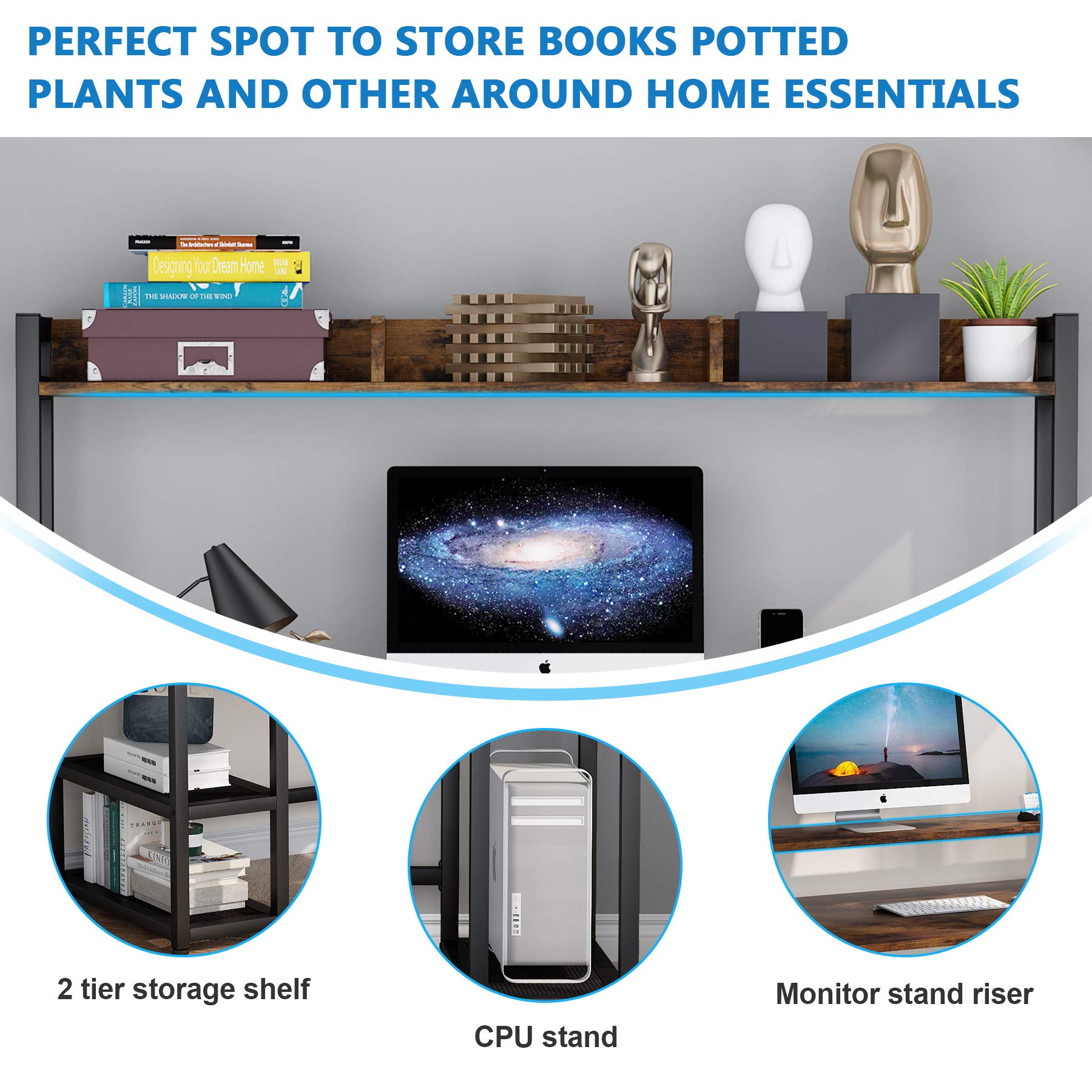 Tribesigns 55 Inches Computer Desk with Hutch and Monitor Stand Riser ...