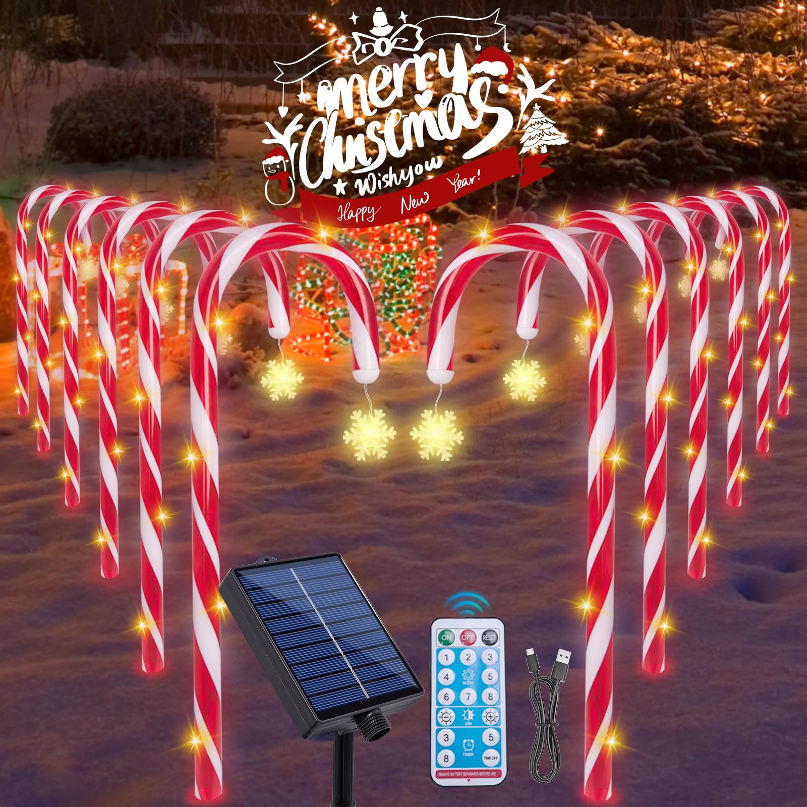 Amazon.com : Candy Cane Lights Christmas Decorations, 12 Pack Solar ...