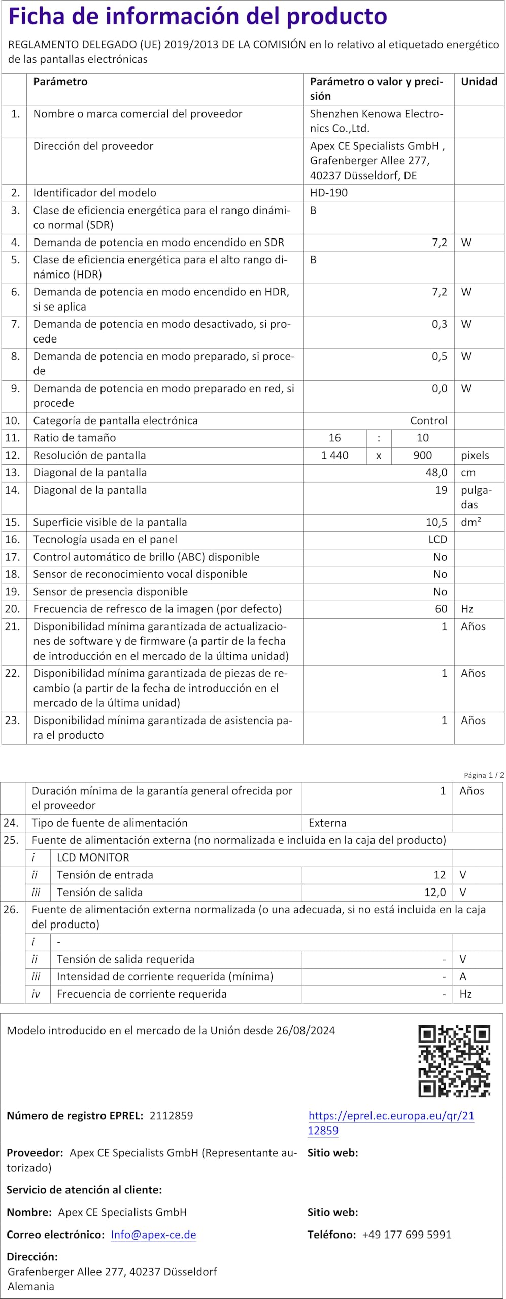 Prechen Monitor PC Gaming 19 Pulgadas 1440x900 Con Interfaz HDMI y VGA ...