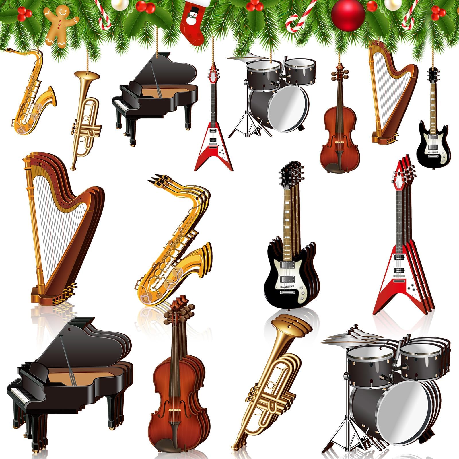 Amazon.com: 24 Pcs Christmas Musical Instrument Ornaments Set Wooden ...