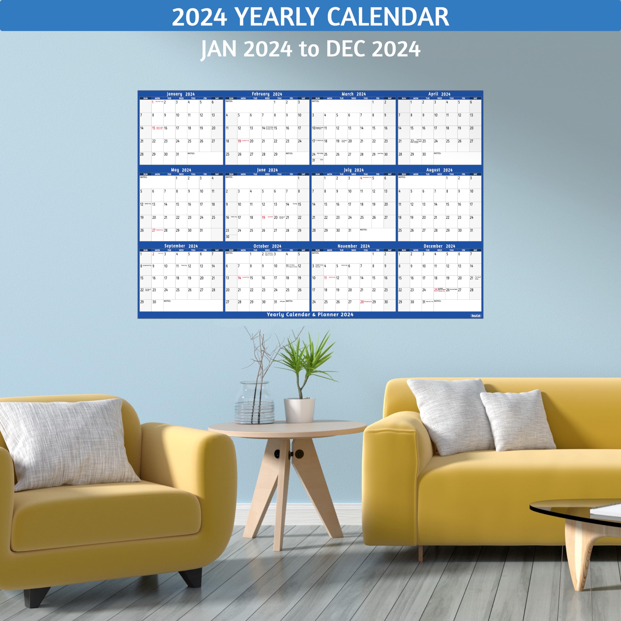 Snapklik.com : 2024 Yearly Wall Calendar - Large Yearly Calendar 2024 ...