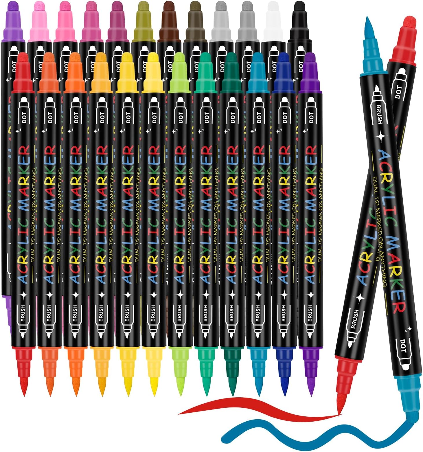 colpart Acrylic Paint Pens Paint Markers,26 Colors Dual Tip Brush Paint ...