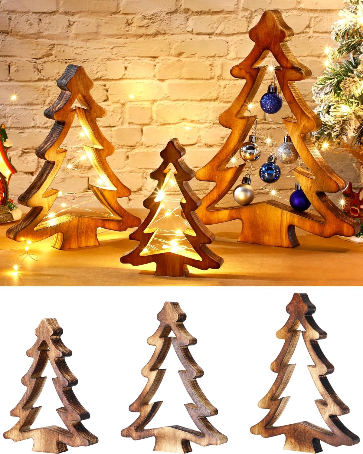 Amazon.com: Cinnvoice 3 Pcs Wood Christmas Tree Decorations Xmas ...