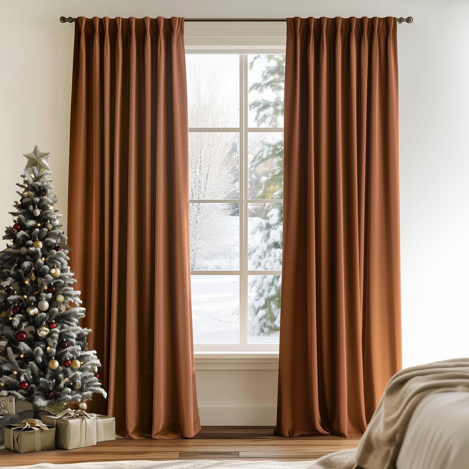Amazon.com: Lazzzy Burnt Orange Velvet Curtains Brown Thermal Insulated ...