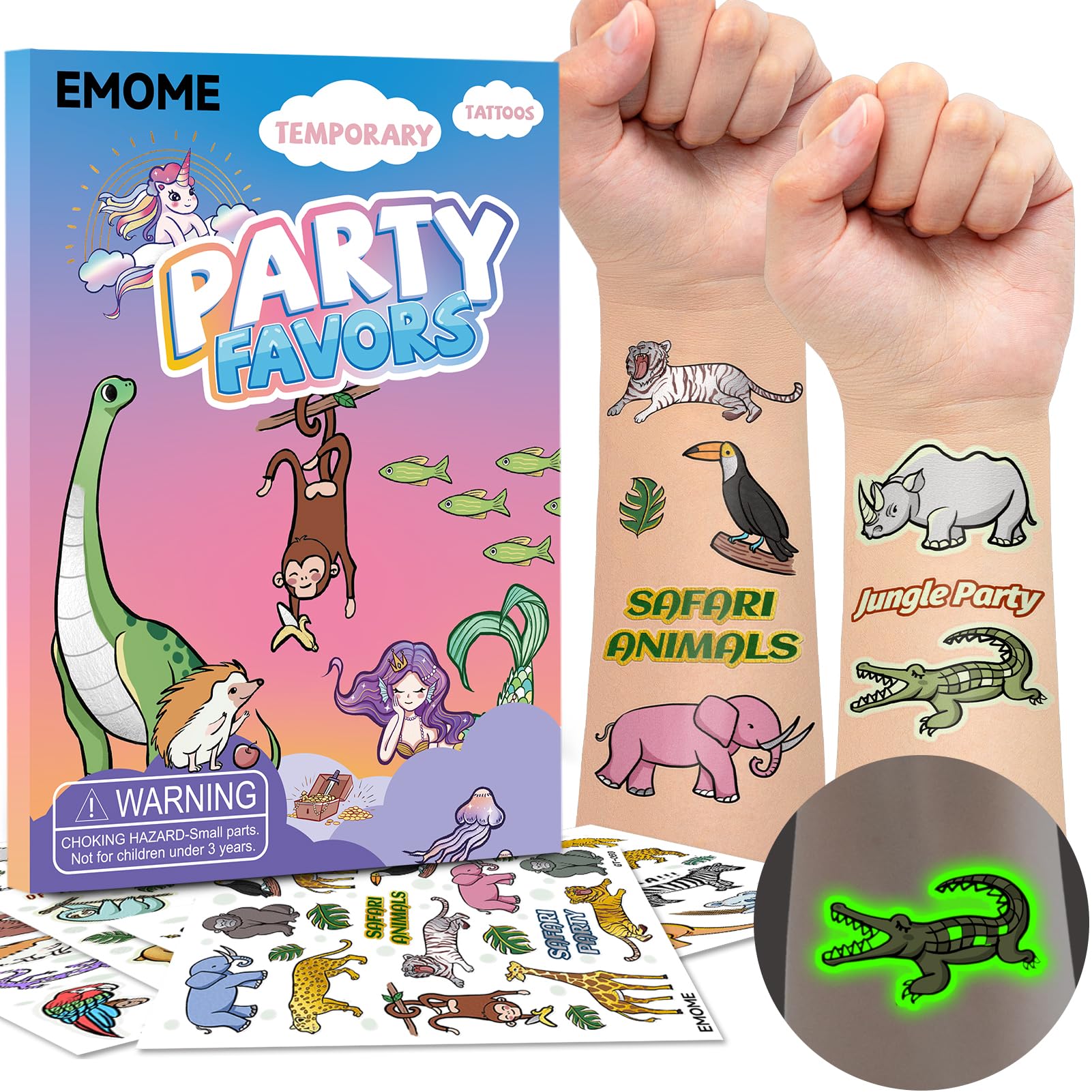 Amazon.com : EMOME Jungle Animal Theme Temporary Tattoos for Kid, Kids ...