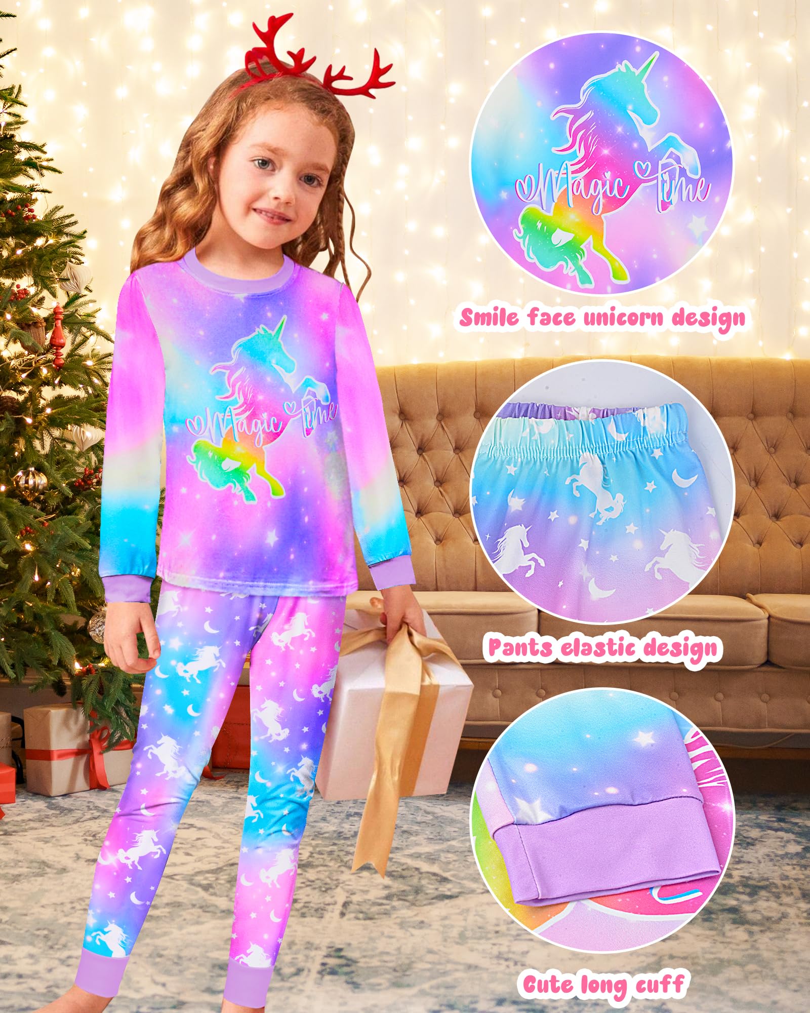 Snapklik.com : Girls Pajamas Set Sleepwear Rainbow Unicorn Pjs Toddler Long Sleeve Jammies Kids ...