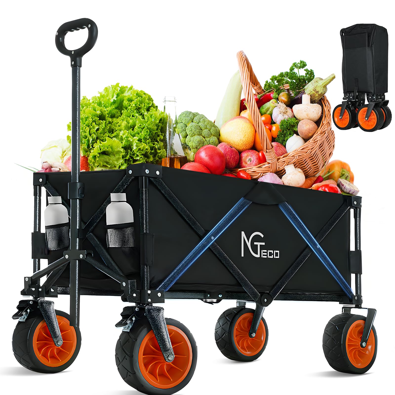 Folding Wagon Cart, 150KG Large Capacity Collapsible Wagon Cart with ...