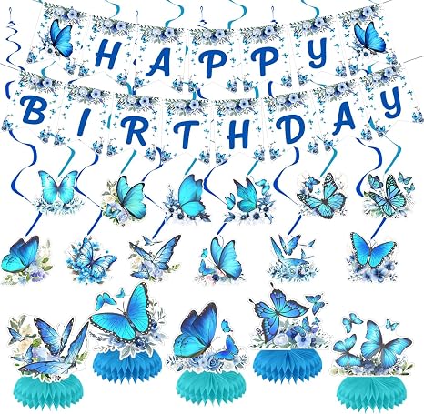 Amazon.com: Blue Butterfly Party Decorations Butterfly Birthday Party ...