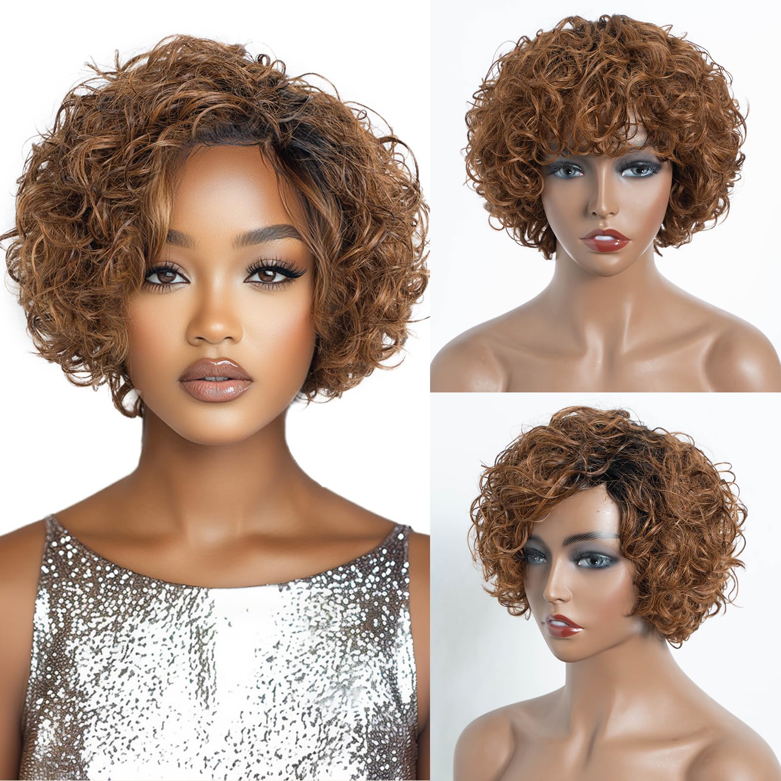Amazon.com : JOEDIR HAIR Short Curly Wigs for Black Women Human Hair ...