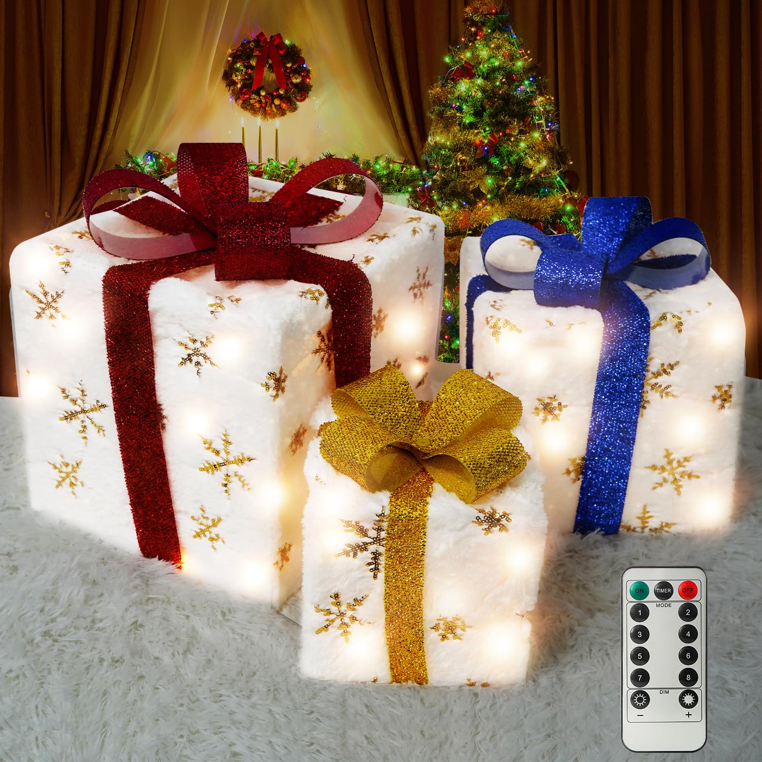 Amazon.com: Christmas Lighted Gift Boxes Decorations, Set of 3 Plush ...