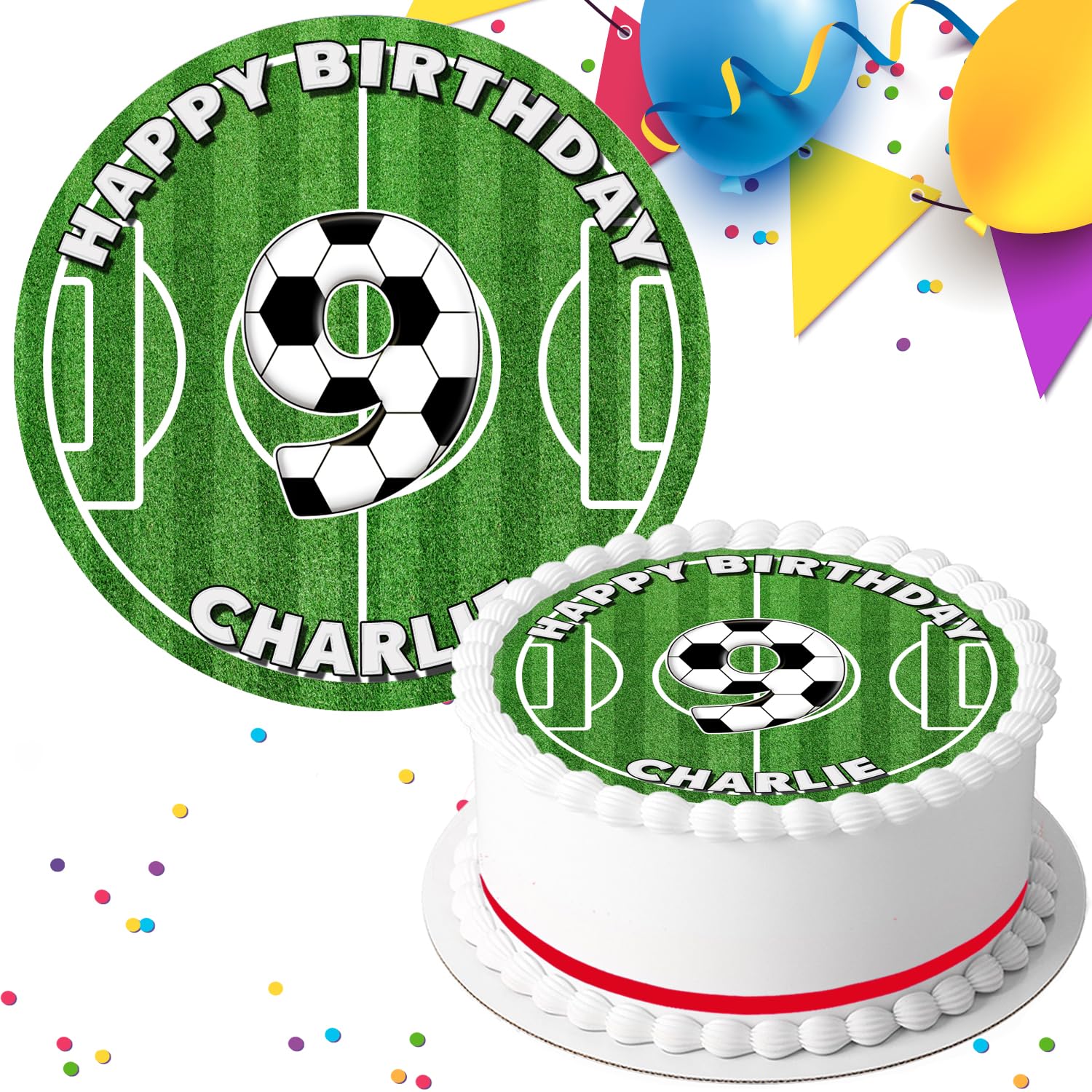 FOOTBALL GRASS PITCH YOUR NAME & AGE BIRTHDAY EDIBLE ICING CAKE TOPPER ...