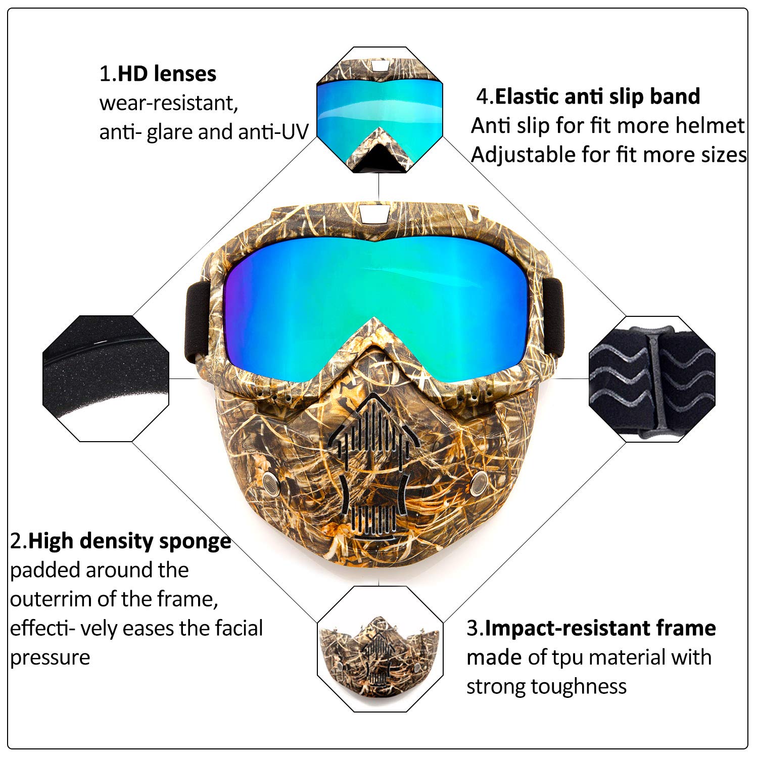 Snapklik.com : Motorcycle Goggles Paintball Mask, Detachable Face Mask ...