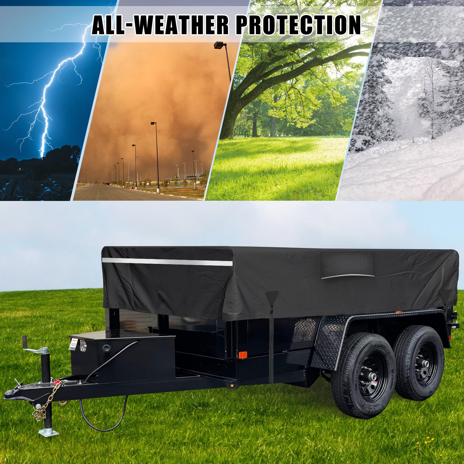 6x10 Utility Trailer Cover, 600D Waterproof Windproof Heavy Duty Black ...