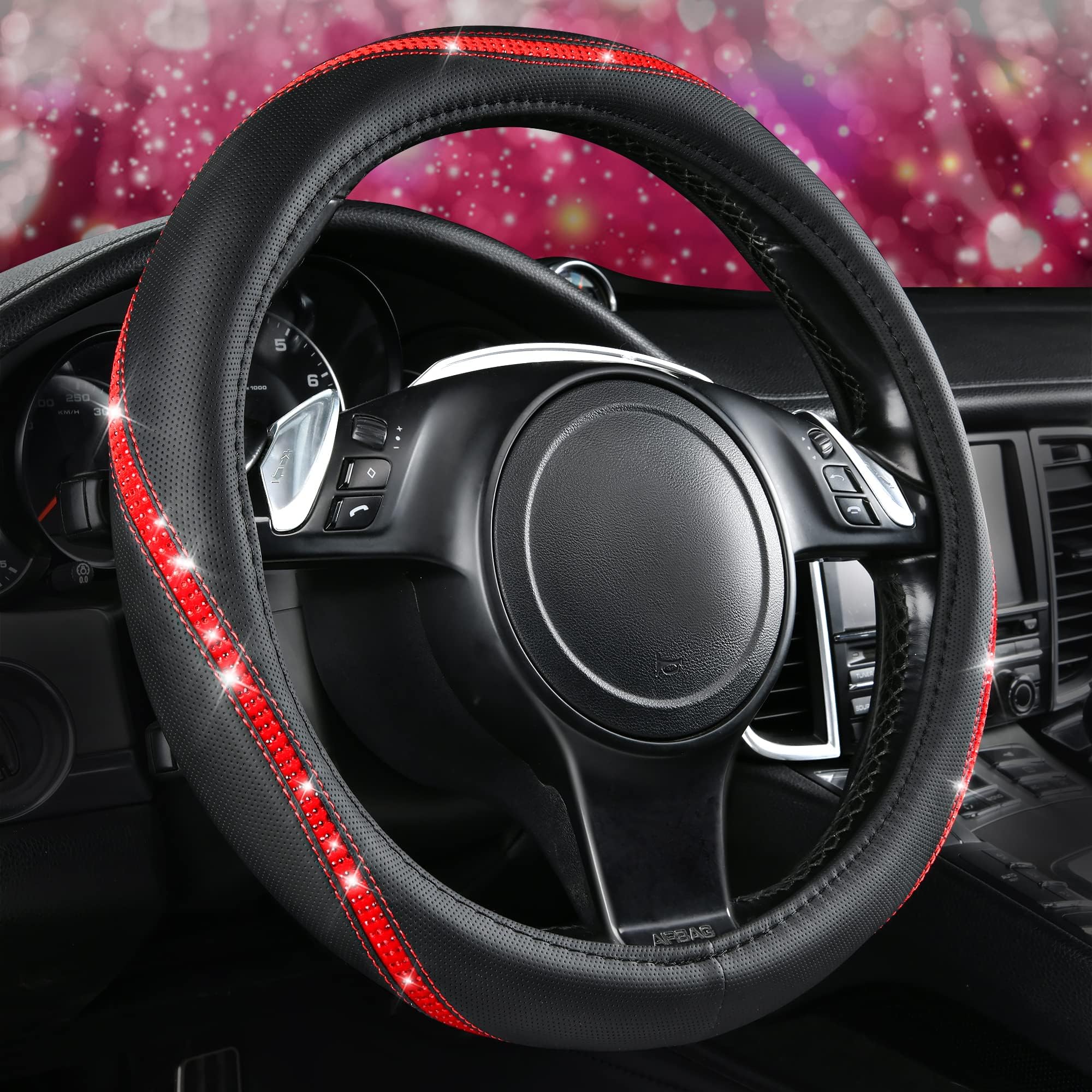 Amazon.com: Car Bling Steering Wheel Cover for Women Girls Burgundy 15 ...