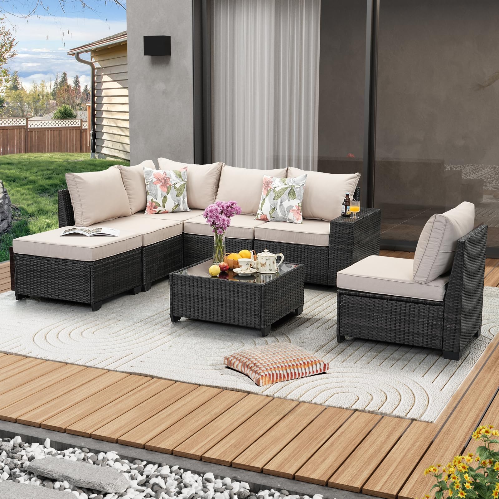 Amazon.com: JOYURE 7 Pieces Patio Furniture Set All-Weather Outdoor ...