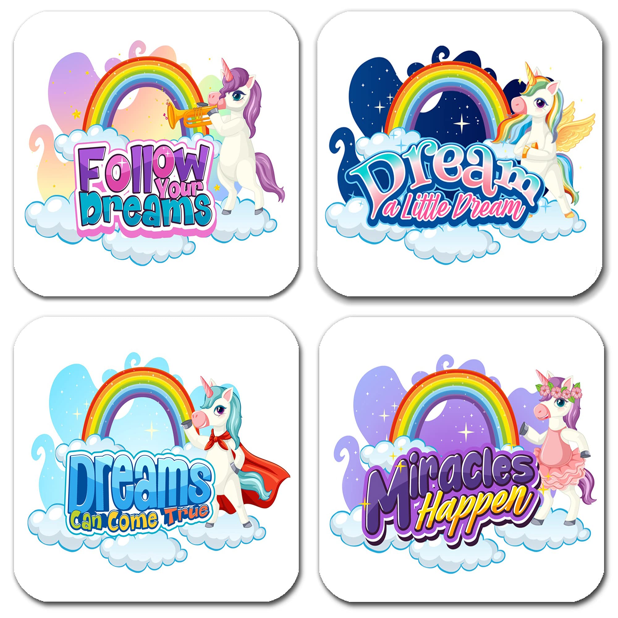 Amazon.com: Unicorn Coasters for Kids, Set of 4 Absorbent Neoprene ...
