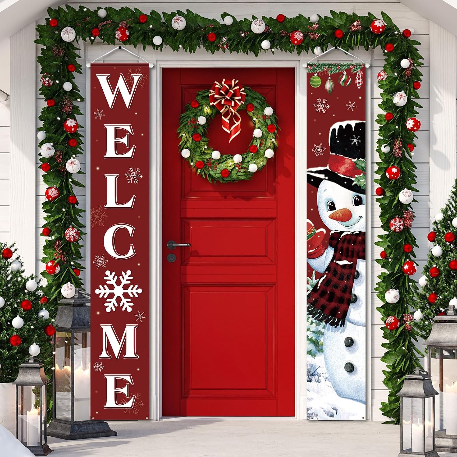 Amazon.com: Tiamon 2 Pcs Christmas Porch Sign Banner Winter Welcome ...