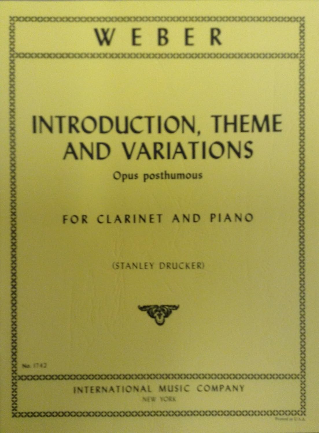 Introduction, Theme and Variations. Opus posthumous. For clarinet and piano, etc. [Score and ...