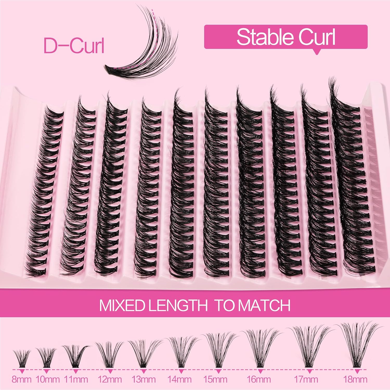 QUEWEL Cluster Lashes 72 Pcs Wide Stem Individual Lashes CD Curl 8-16mm ...