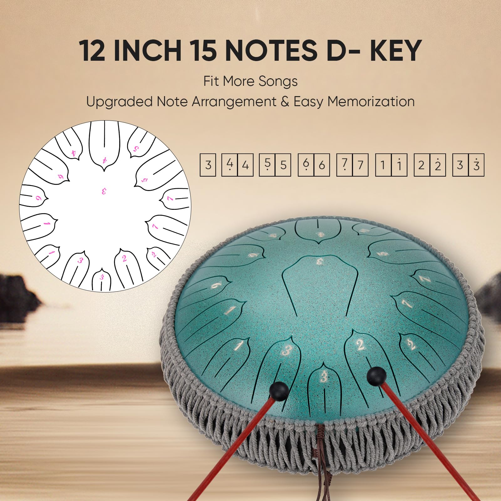 Snapklik.com : Steel Tongue Drum 12 Inch 15 Notes: Handpan Drums Set