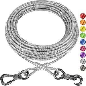 XiaZ 30 Feet Tie Out Cable for Dogs, Locking Carabiner Dog Runner Chain for Outside, Yard ...