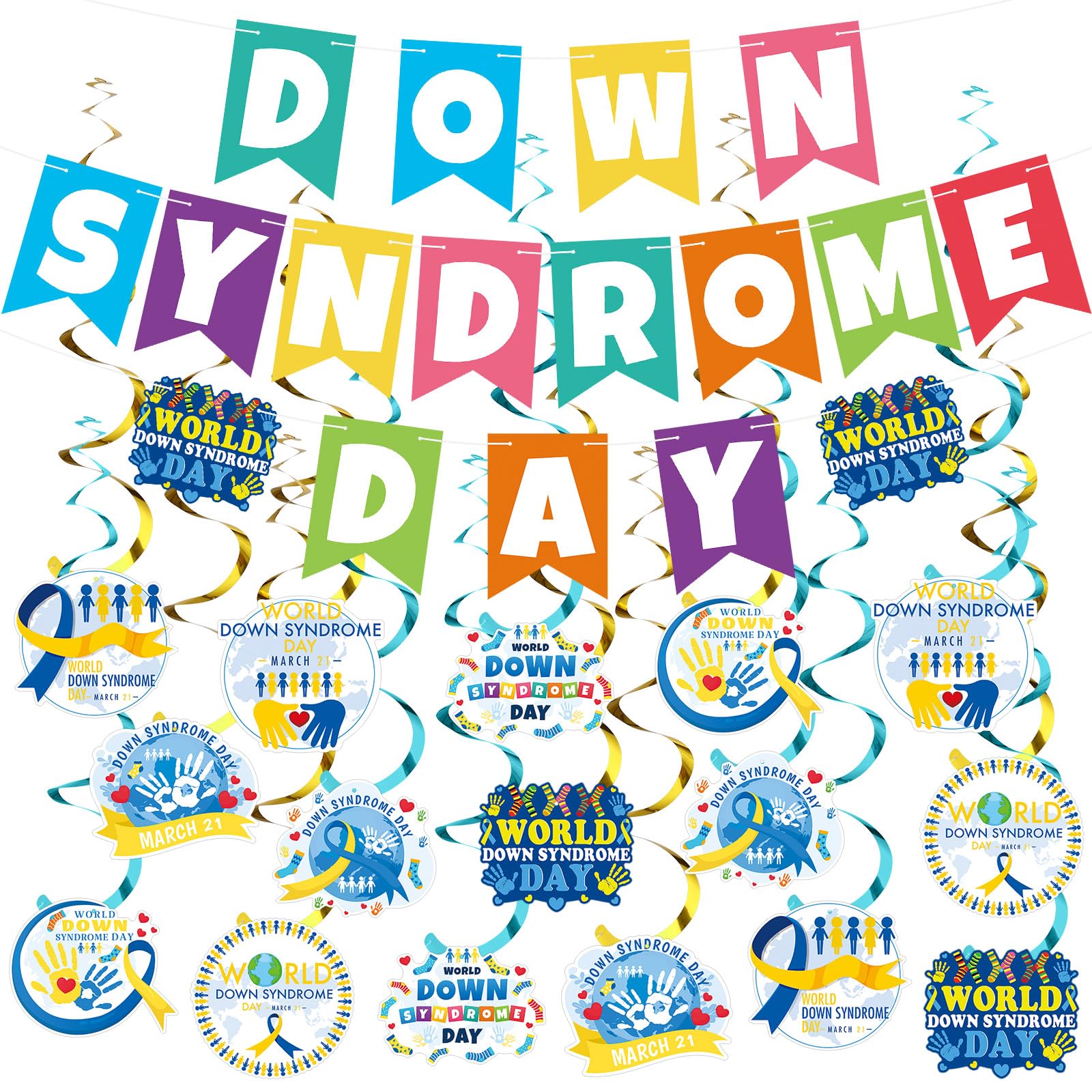 Amazon.com : Affrolling 35 Pcs World Down Syndrome Day Banner ...