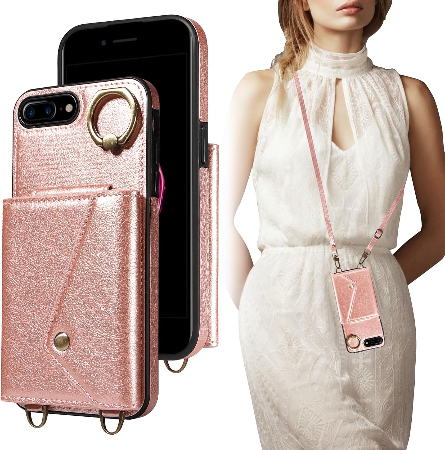 Amazon.com: YIRRANZD Crossbody Wallet Case for iPhone 8 Plus/iPhone 7 ...