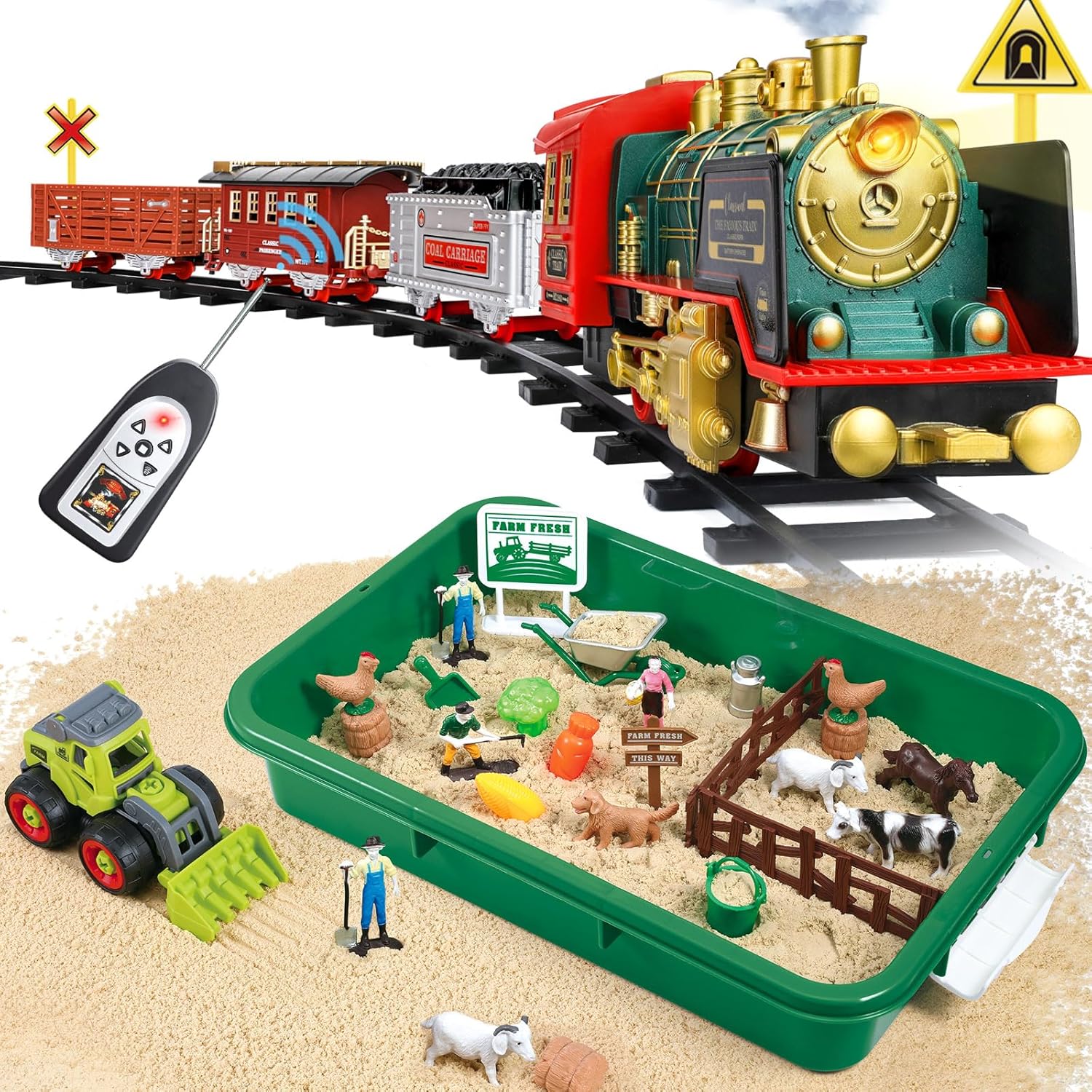 Amazon.com: FRUSE Remote Control Train Set & Play Sand Farm Toys ...
