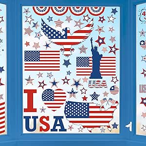 Amazon.com: 158 Pcs 4th of July Window Clings, 9 Sheets Patriotic ...