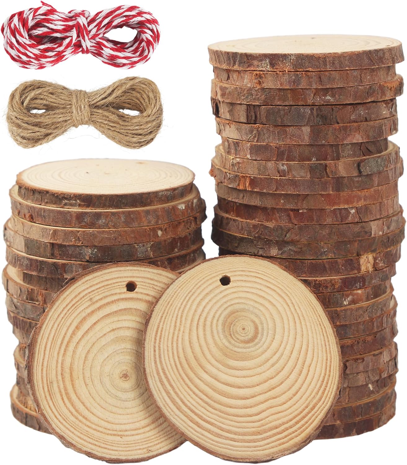 Pack of 40 Wooden Discs 7-8 cm, Round Wooden Discs for Crafts with Two ...